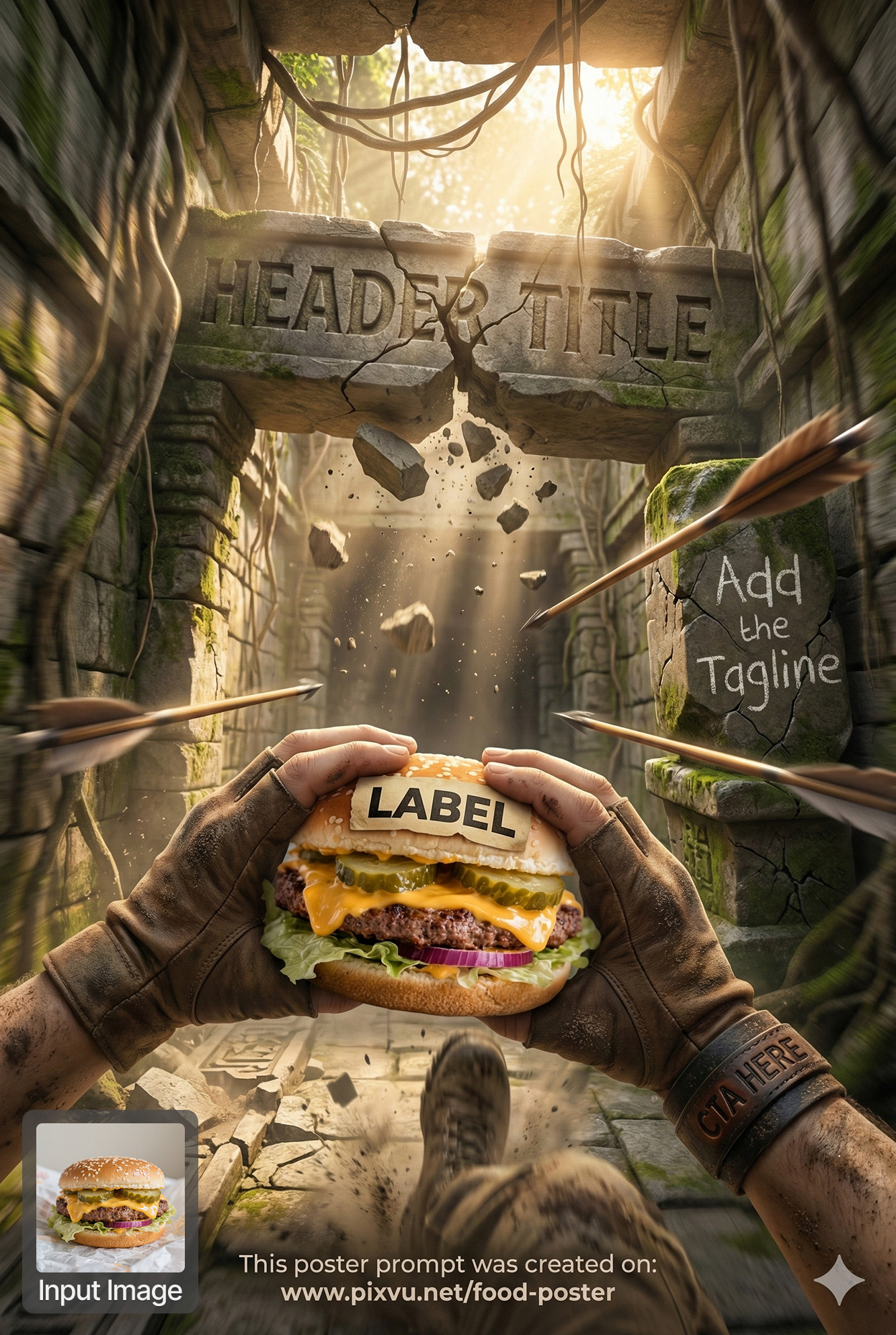 Kinetic Temple Run Burger Poster AI Prompt - Pixvu