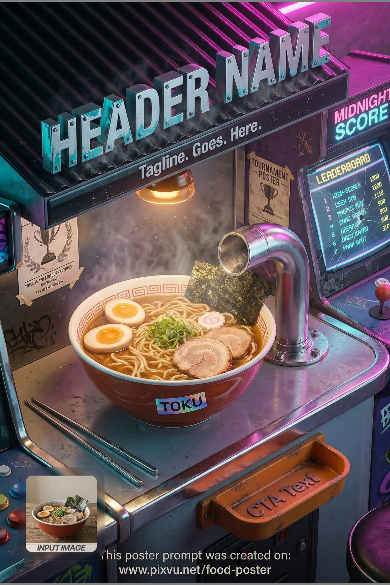 Isometric Neon Arcade Ramen Poster AI Prompt - Pixvu